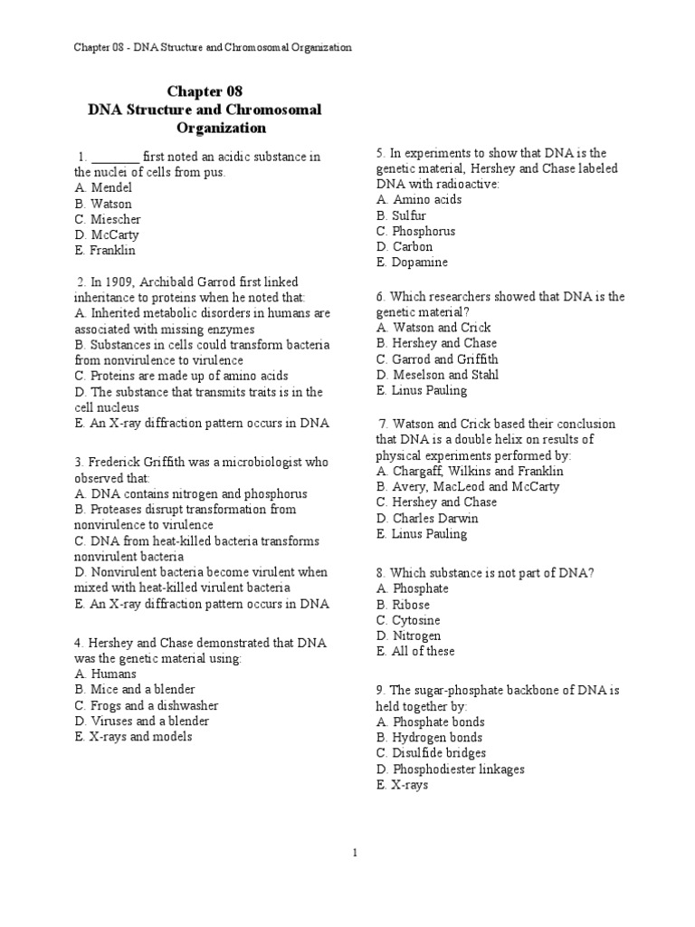 Chapter 08 - DNA Structure and Chromosomal Organization | PDF | Dna ...