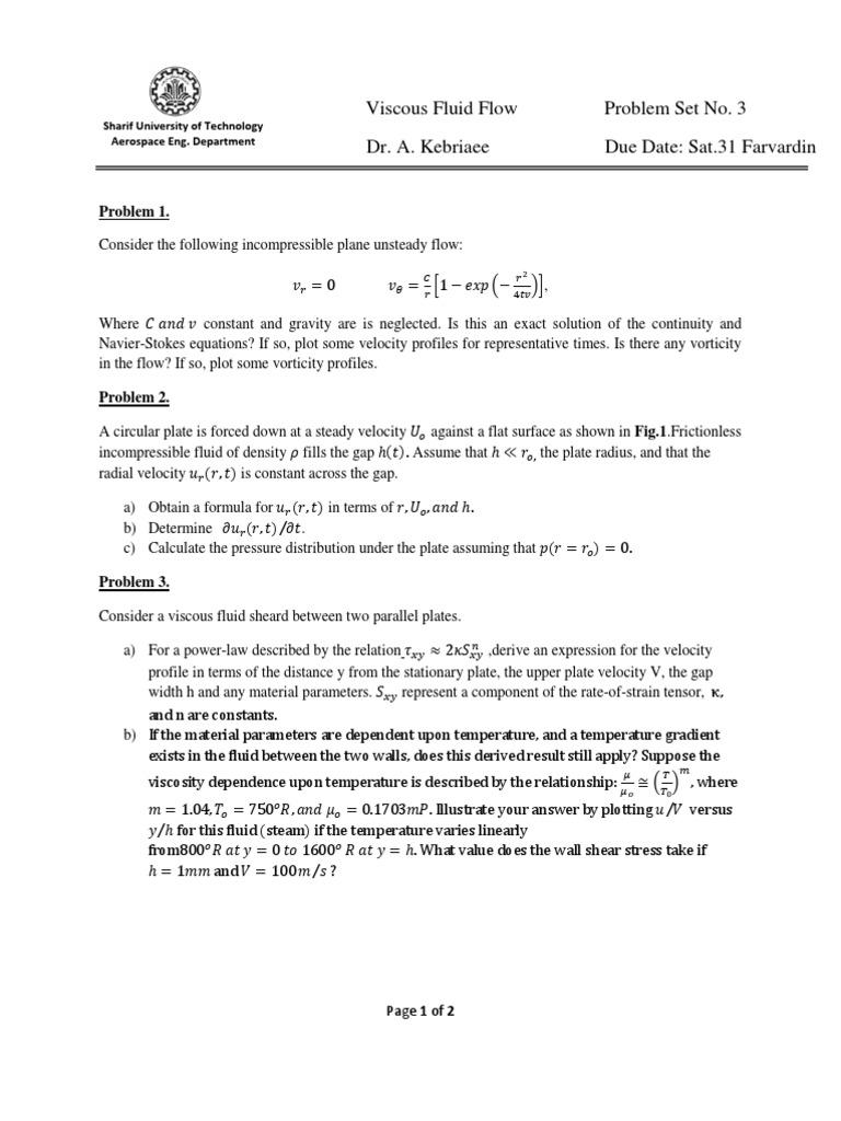 Viscous Fluid Flow Problem Set | PDF | Viscosity | Velocity