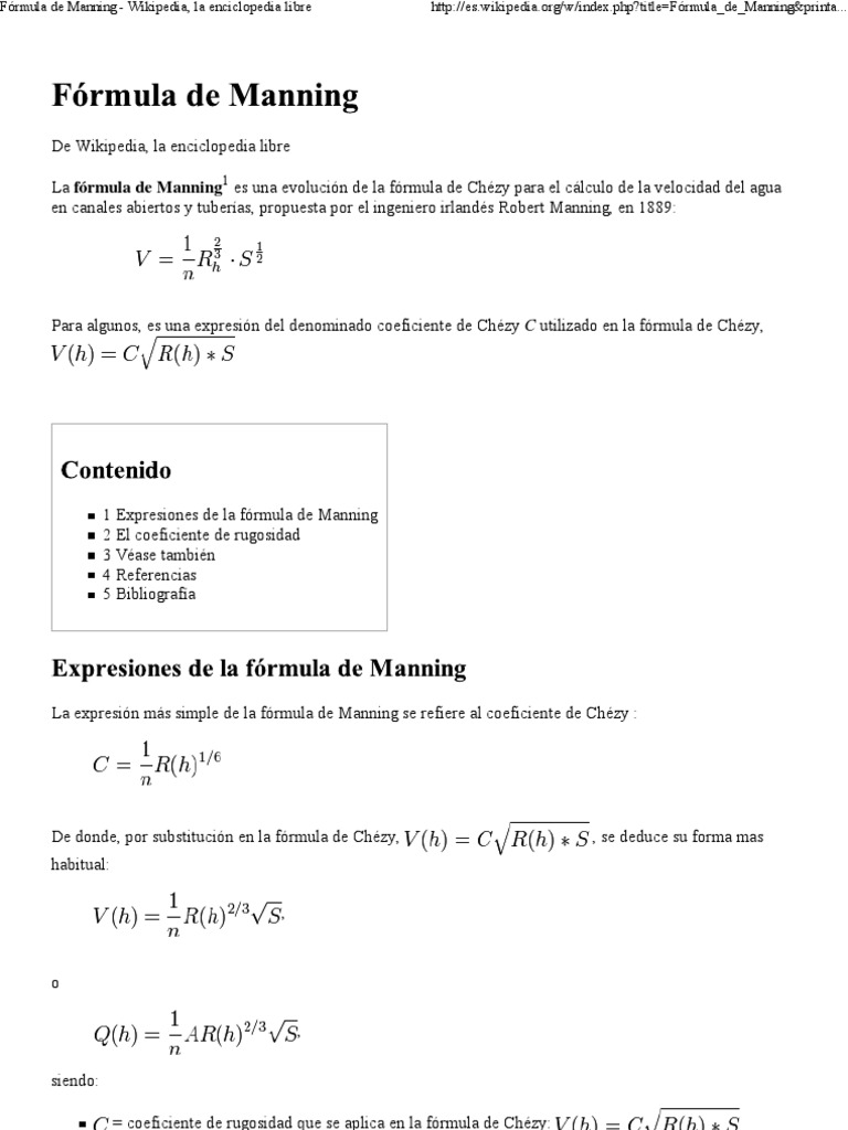 Fórmula de Manning | Dinámica (Mecánica) | Materia suave