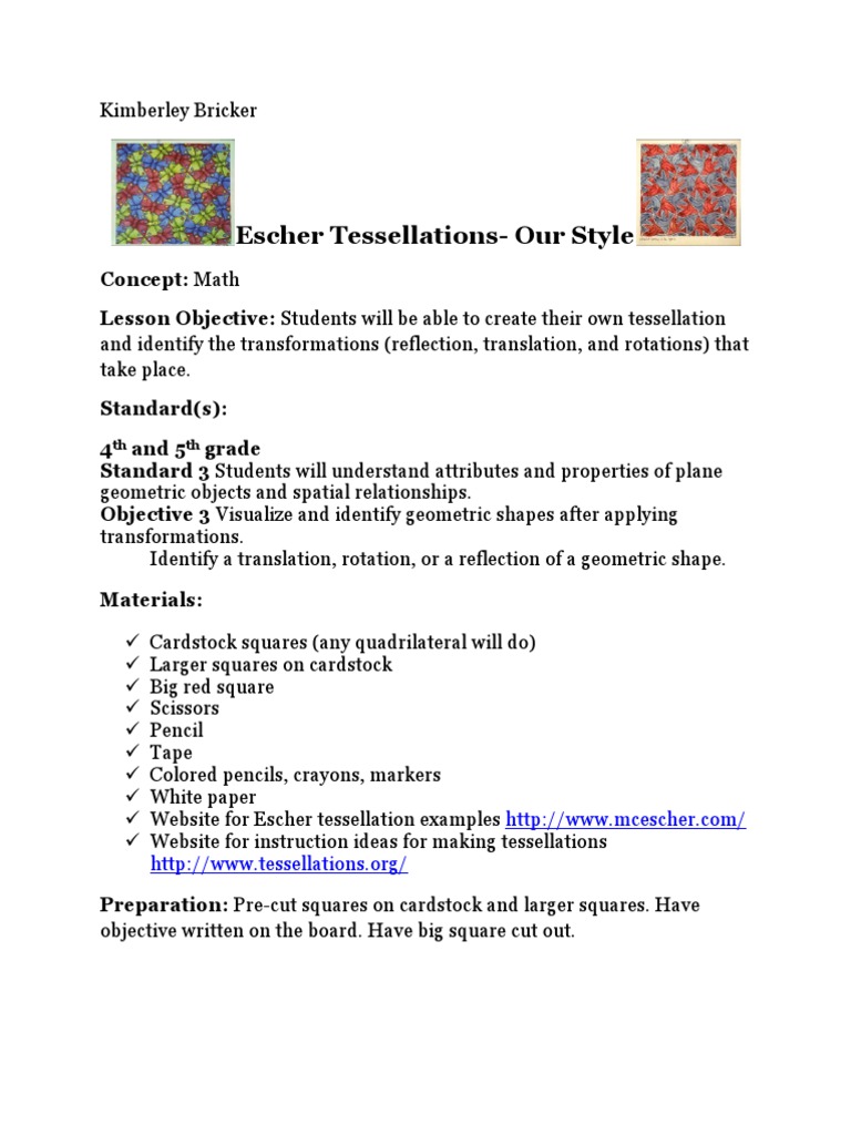 Escher Tessellations Lesson Plan | PDF | Shape | Geometry
