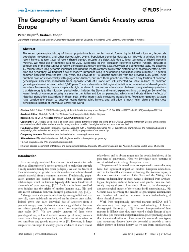 The Geography of Recent Genetic Ancestry Across Europe | PDF
