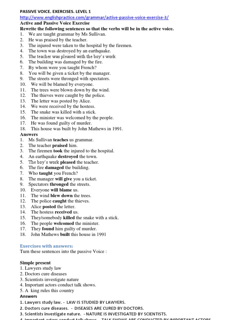 Passive Voice Exercises with Answers | PDF
