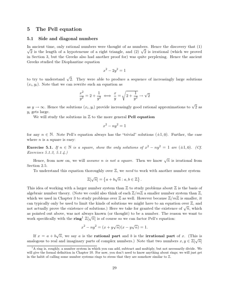 5 The Pell Equation: 5.1 Side and Diagonal Numbers | PDF | Numbers | Complex Number