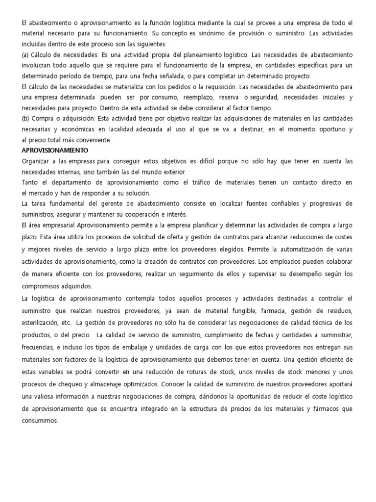 Diferencias entre aprovisionamiento y abastecimiento | PDF | Logística ...