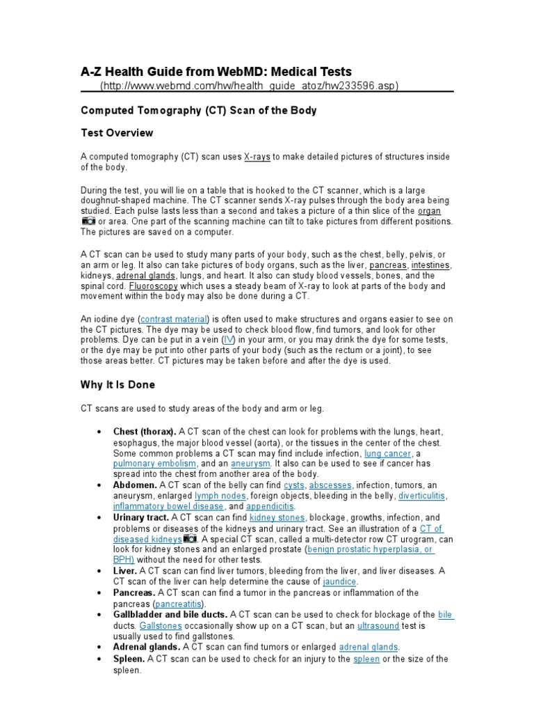 A-Z Health Guide From Webmd: Medical Tests: Computed Tomography (CT ...