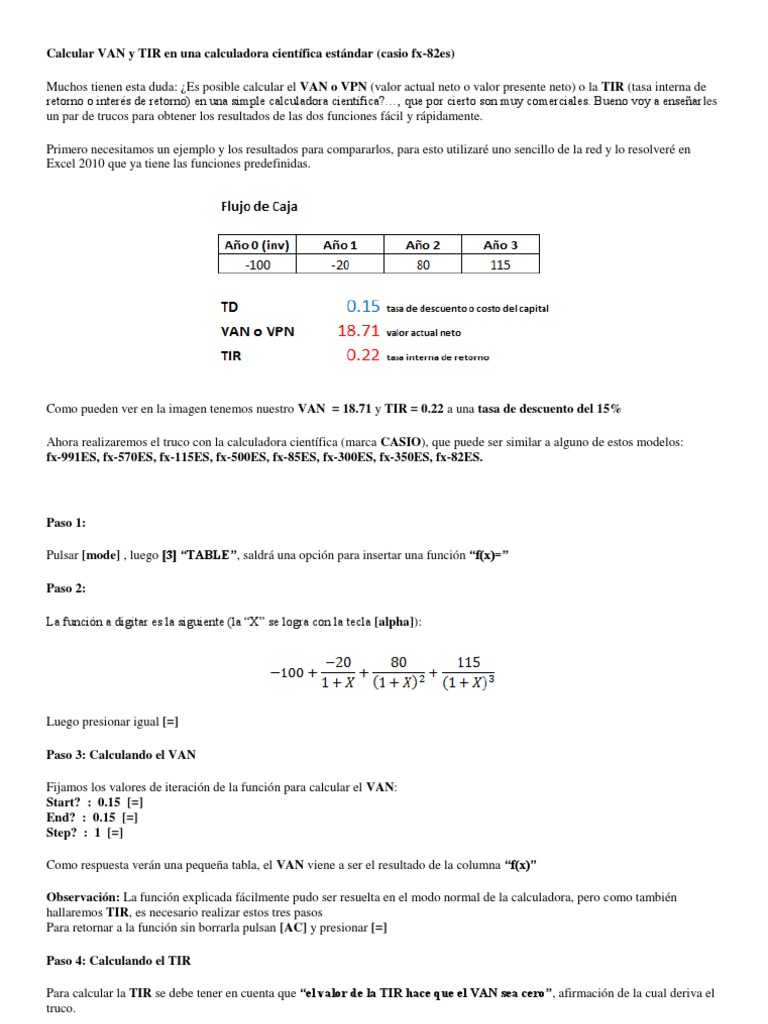 Calculo Del Van | PDF | Calculadora | Valor presente neto