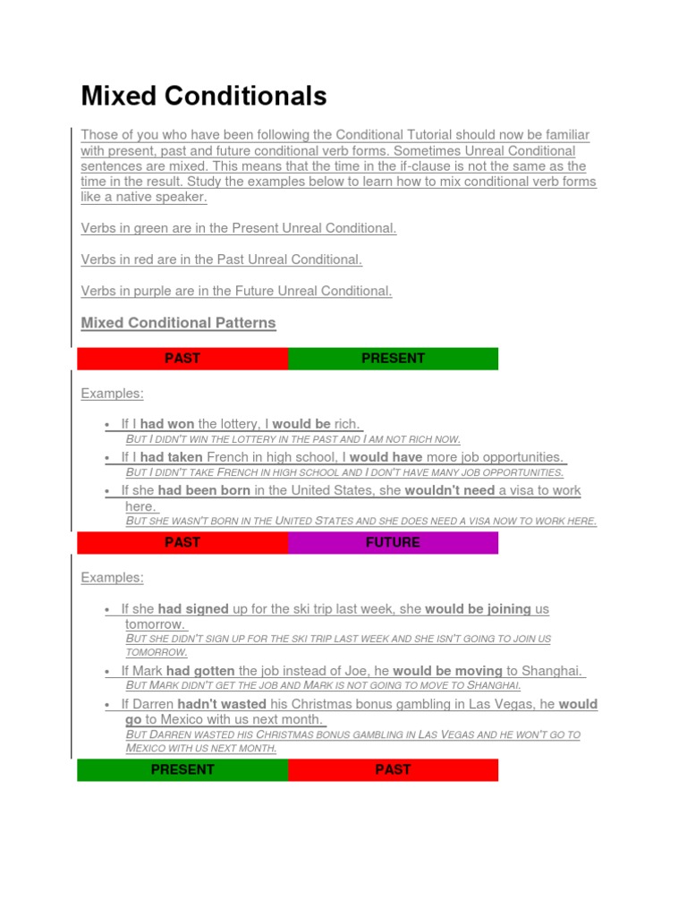 Mixed Conditionals | PDF | Perfect (Grammar) | Grammar
