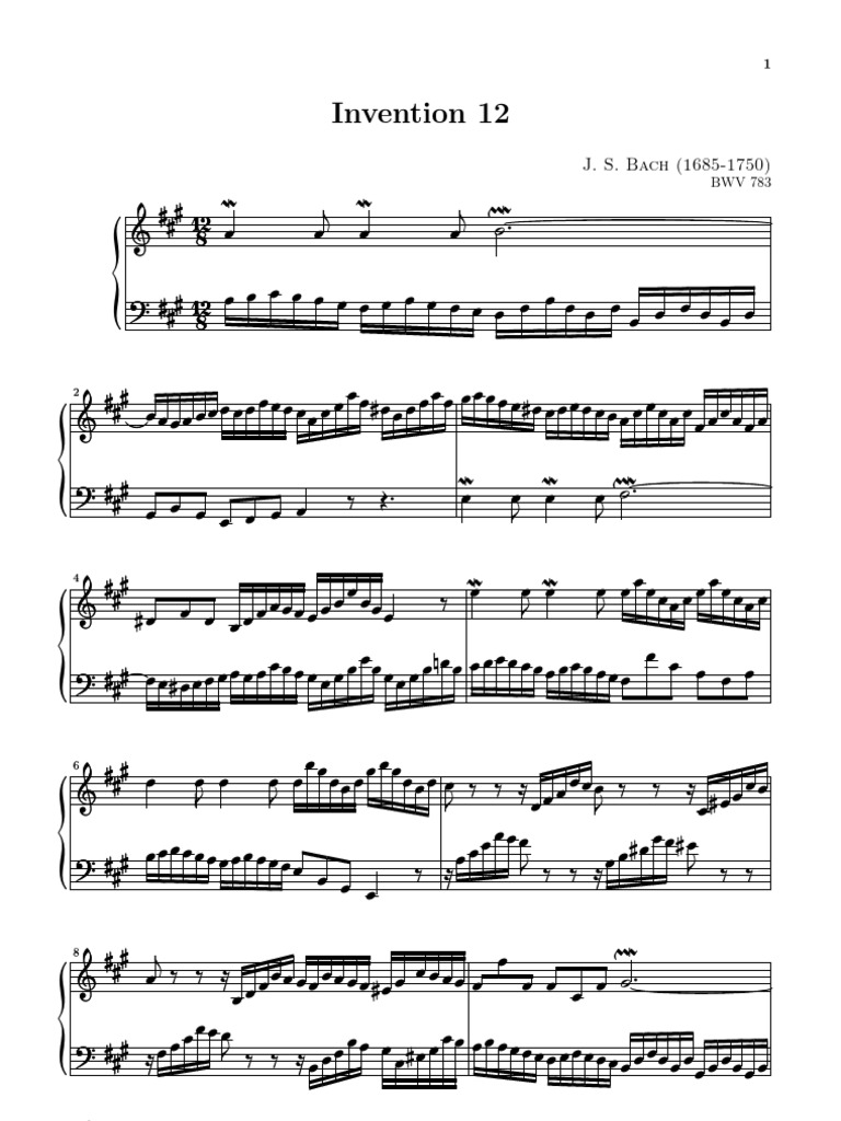 Bach Invention 12 A4 | PDF | Composiciones | Formas musicales