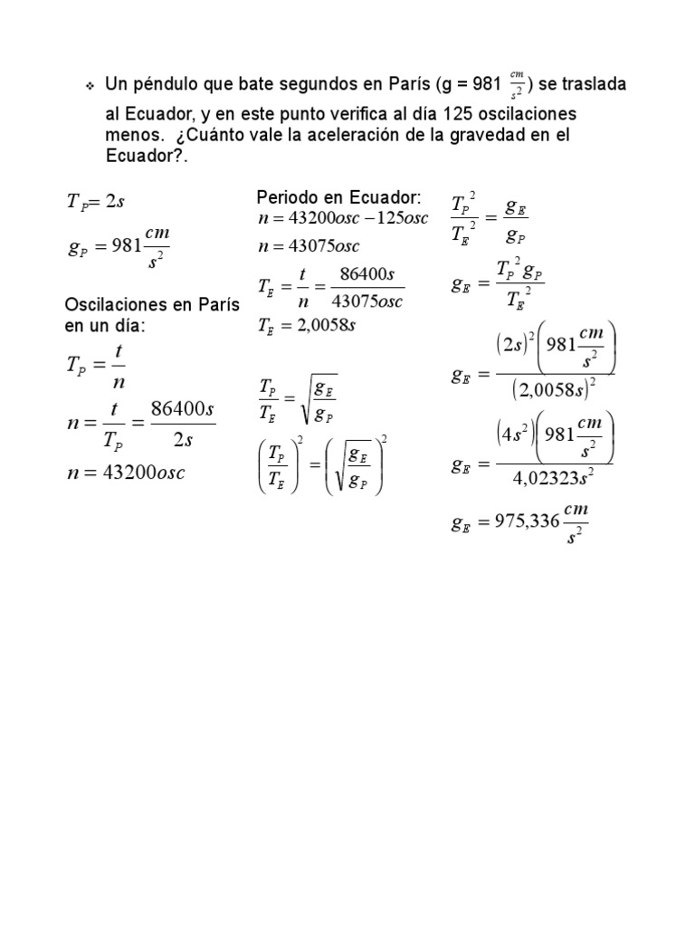Solución Ejercicios Pendulo | PDF | Cantidad | Tiempo espacial