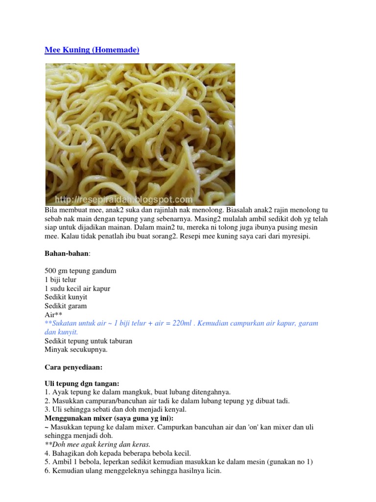 Mee Kuning | PDF | Memasak, Makanan, & Anggur