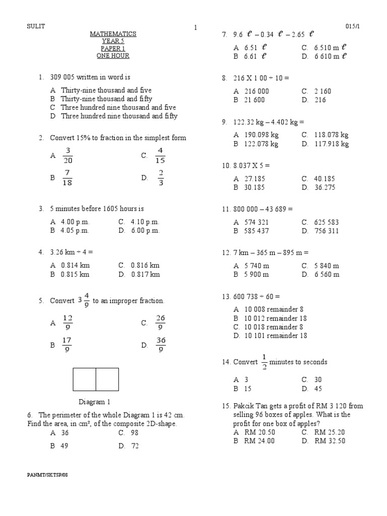 Year 5 Maths Paper 1 Solutions | PDF | Teaching Mathematics | Nature