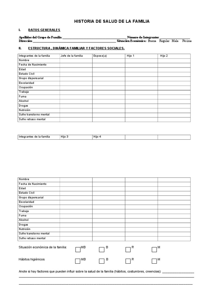Ficha Familiar | Ciencias de la Salud | Bienestar