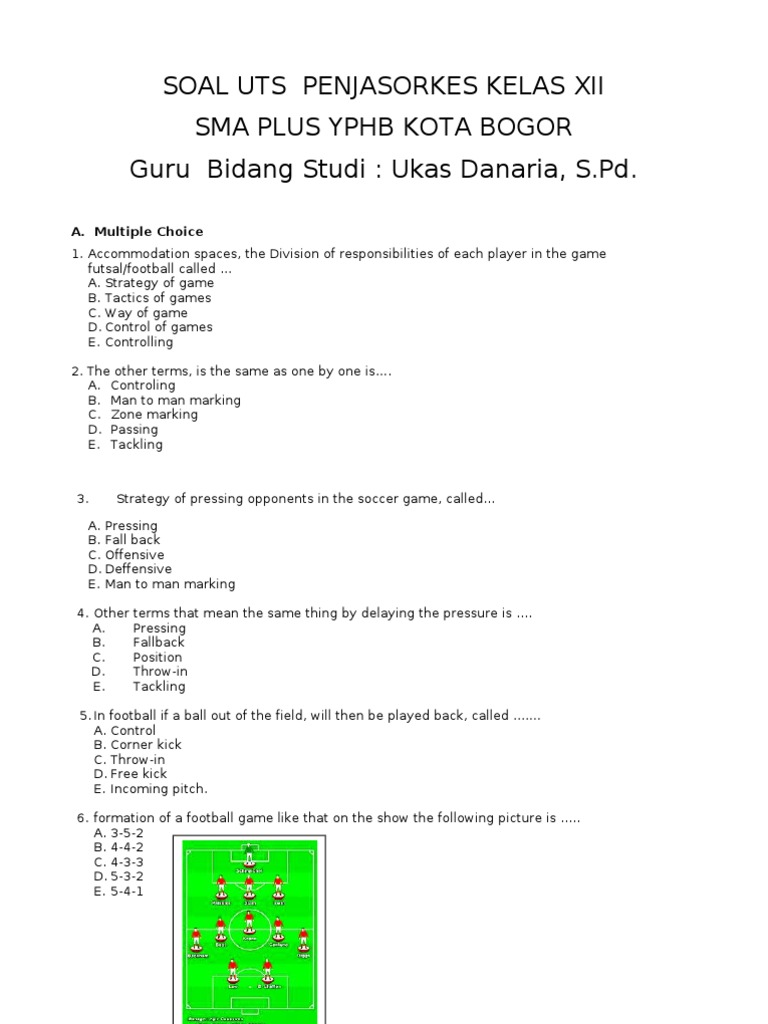Multiple Choice Questions on Soccer Strategy, Fitness Components, and ...