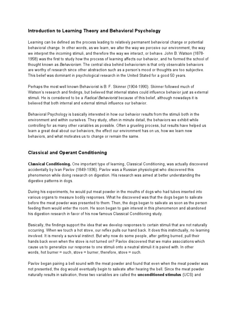 Introduction To Learning Theory and Behavioral Psychology | PDF ...