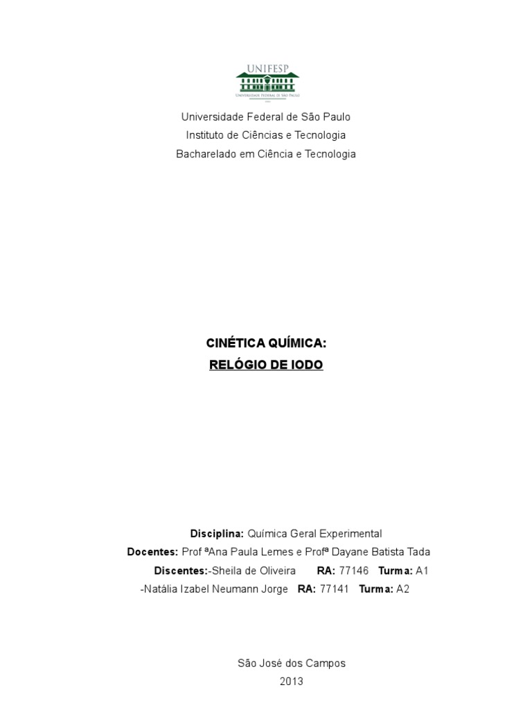 Relogio Iodo Completo | PDF | Cinética Química | Química Física