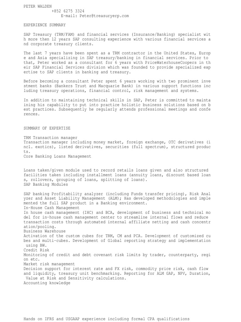 TRM Resume | PDF | Credit Risk | Banks