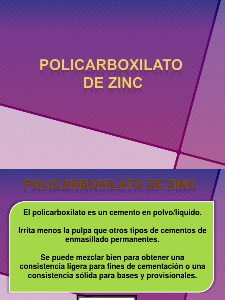 Usos y propiedades del policarboxilato dental | PDF | Cemento | Diente ...