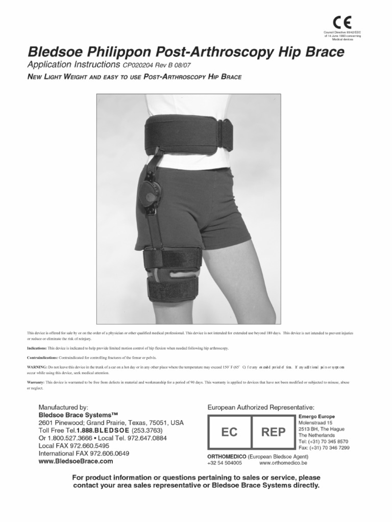 Bledsoe Philippon Post-Arthroscopy Hip Brace With Hinge Limit ...