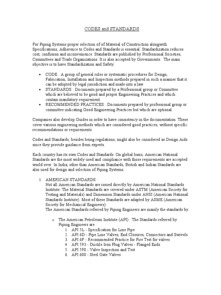 Piping Codes and Standards | Pipe (Fluid Conveyance) | Valve