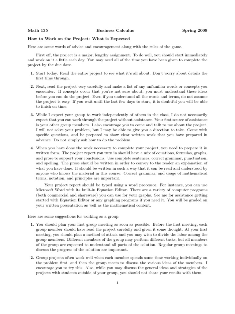 Math 135 Project Guidelines | PDF | Calculus | Teaching Mathematics