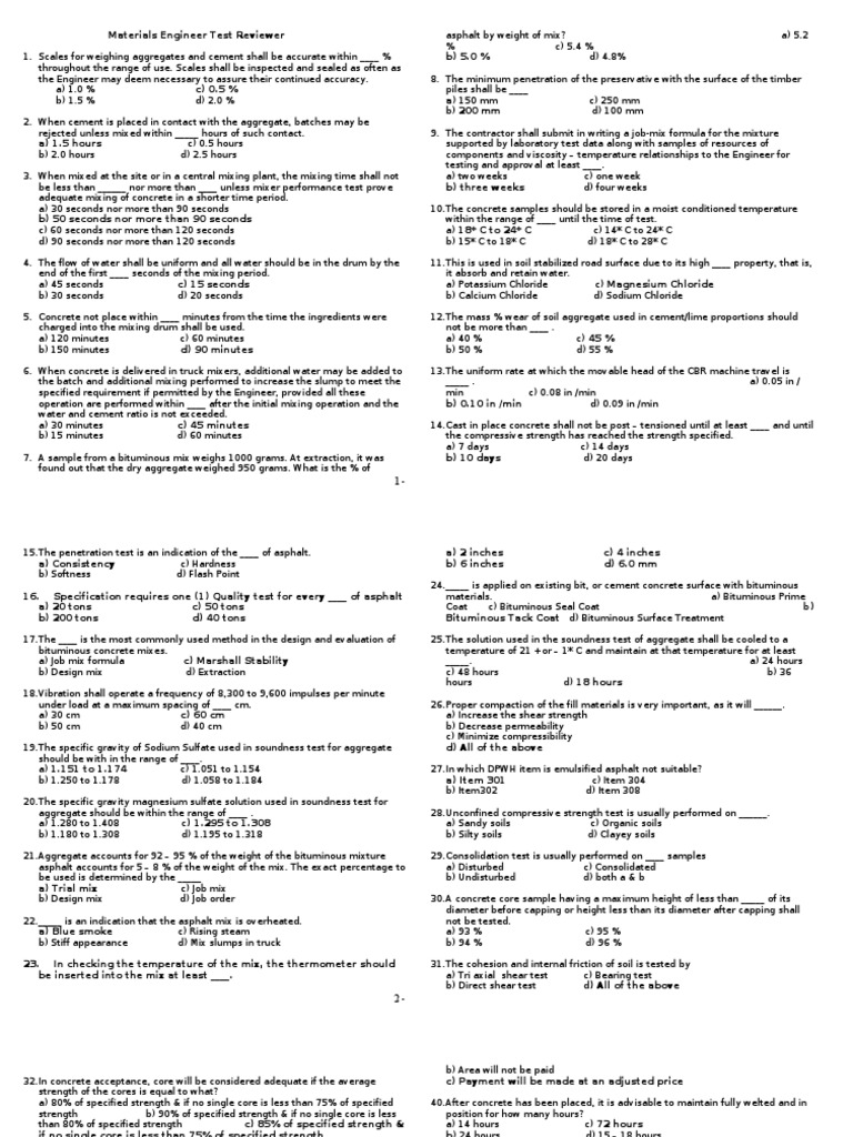 Materials Engineer Reviewer | PDF | Asphalt | Road Surface