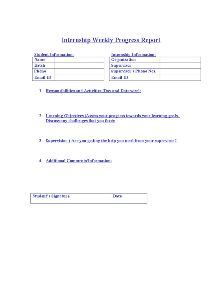 Internship Progress Report Format For MBA | PDF