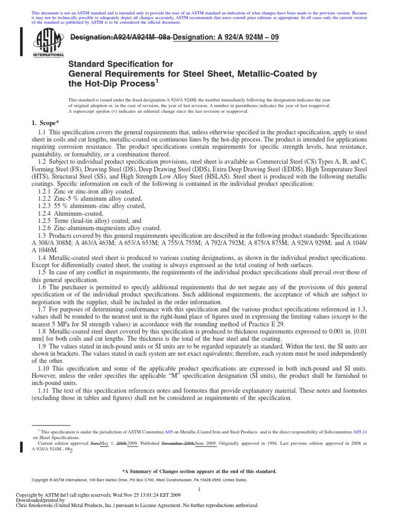 Astm - A-924-09 | PDF | Sheet Metal | Corrosion