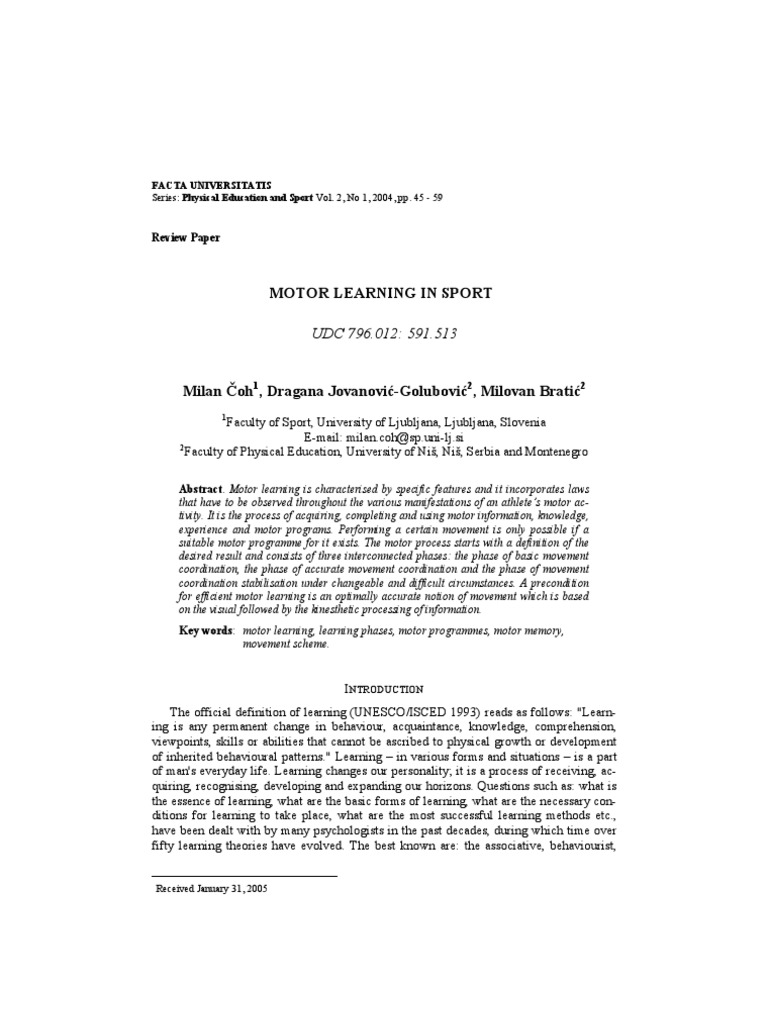 Motor Learning in Sport | PDF | Memory | Learning