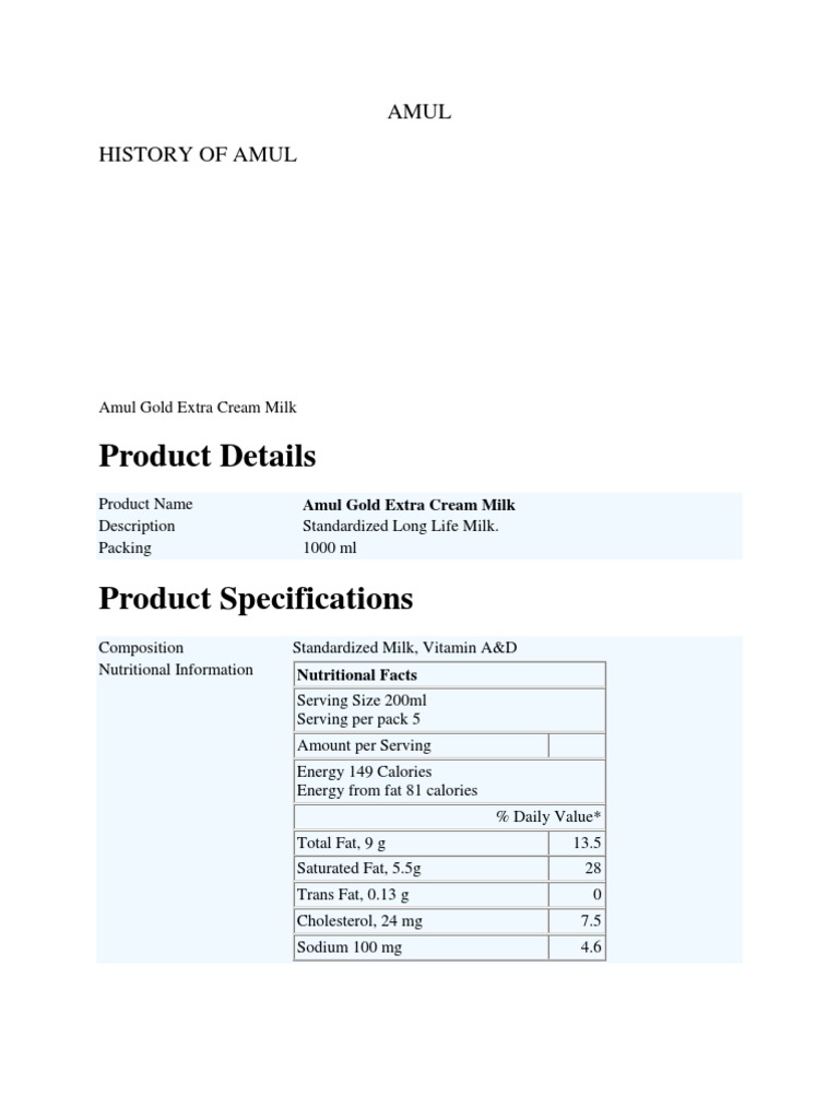 Amul Gold Milk: Nutritional Info & Shelf Life | PDF