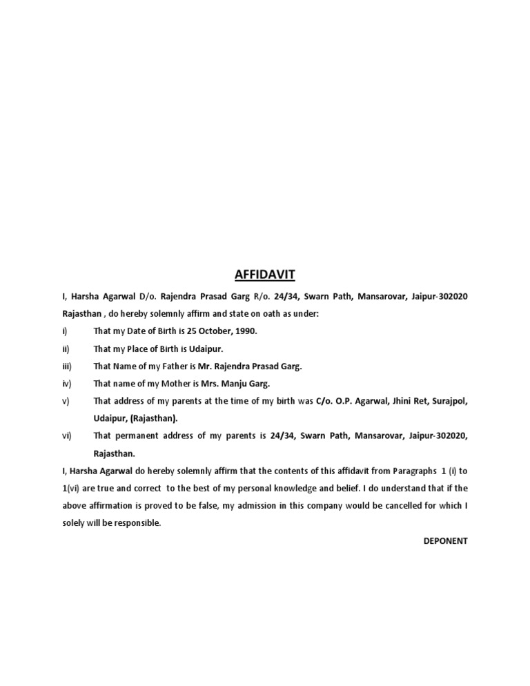 Affidavit - Date of Birth | PDF
