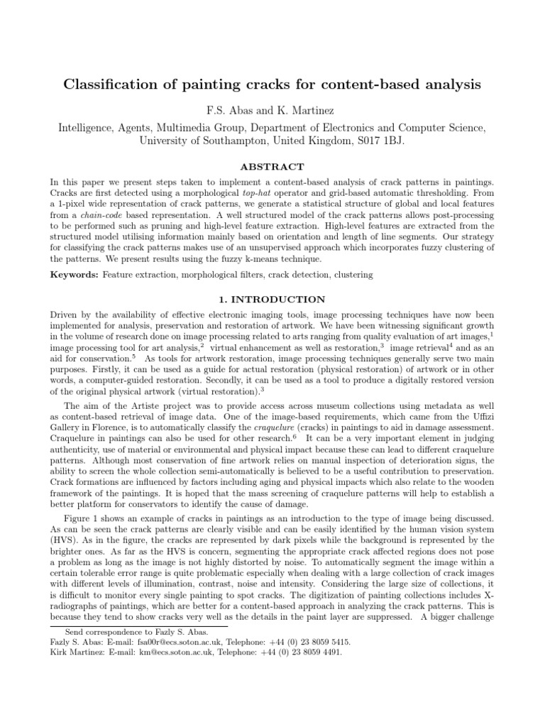 Classification of Painting Cracks For Content-Based Analysis | PDF | Cluster Analysis ...