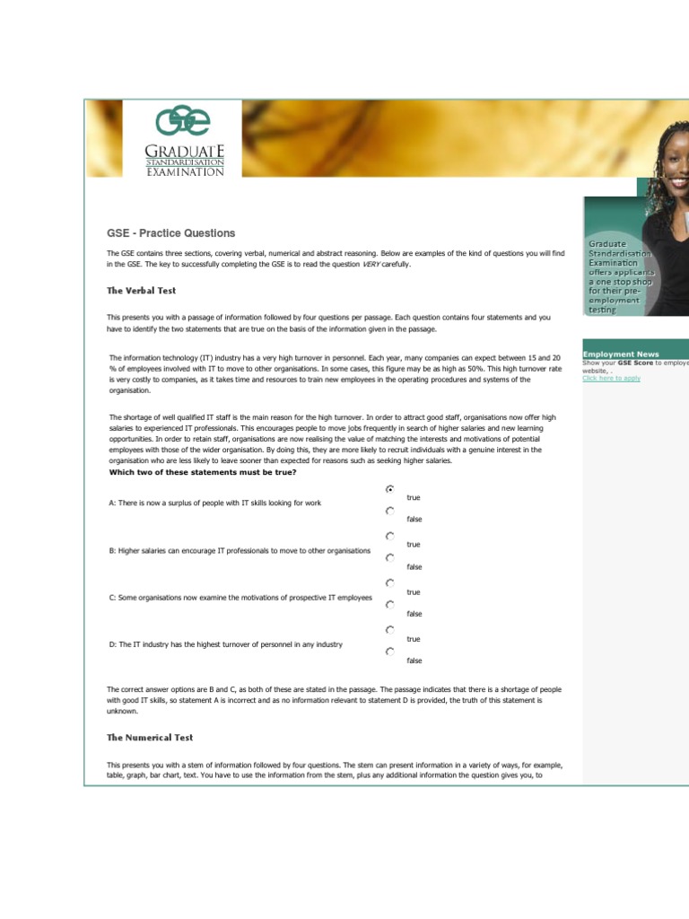 GSE - Practice Questions | PDF | Turnover (Employment) | Employment