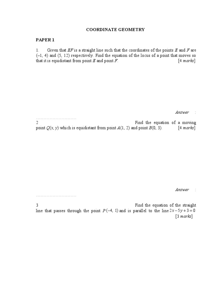 Coordinate Geometry Problem Set | PDF