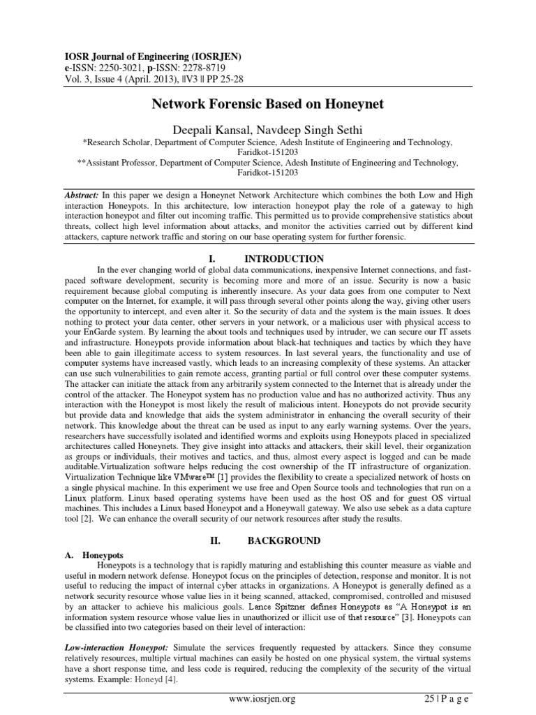 Network Forensic Based On Honeynet: Deepali Kansal, Navdeep Singh Sethi | PDF | Computer ...