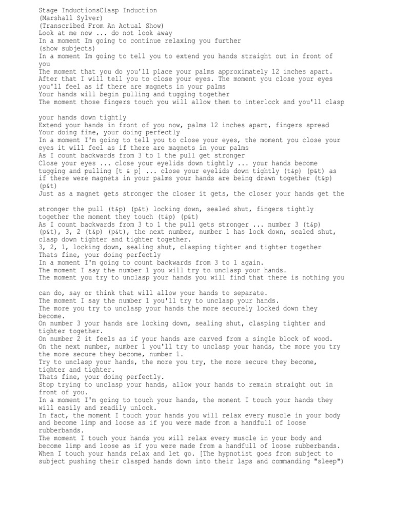 Stage Hypnosis Clasp Induction Script | PDF