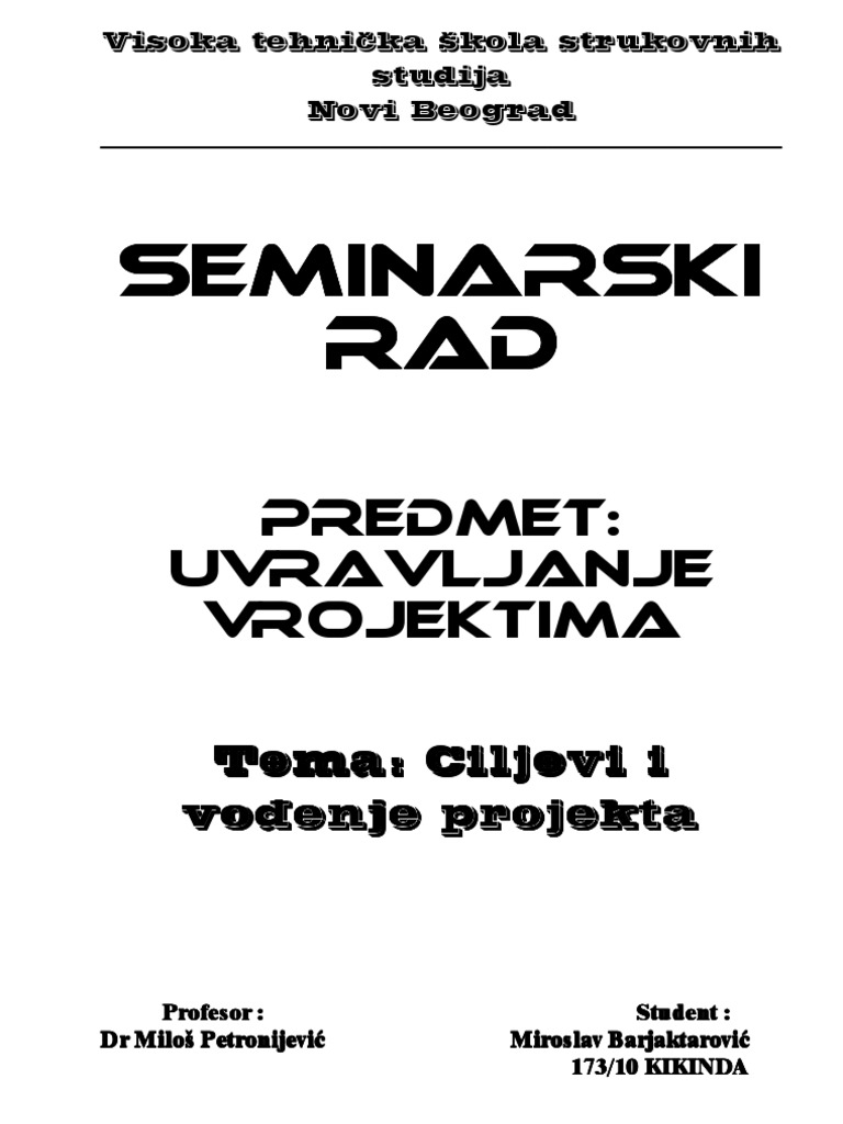 Upravljanje Projektima Seminarski Rad | PDF