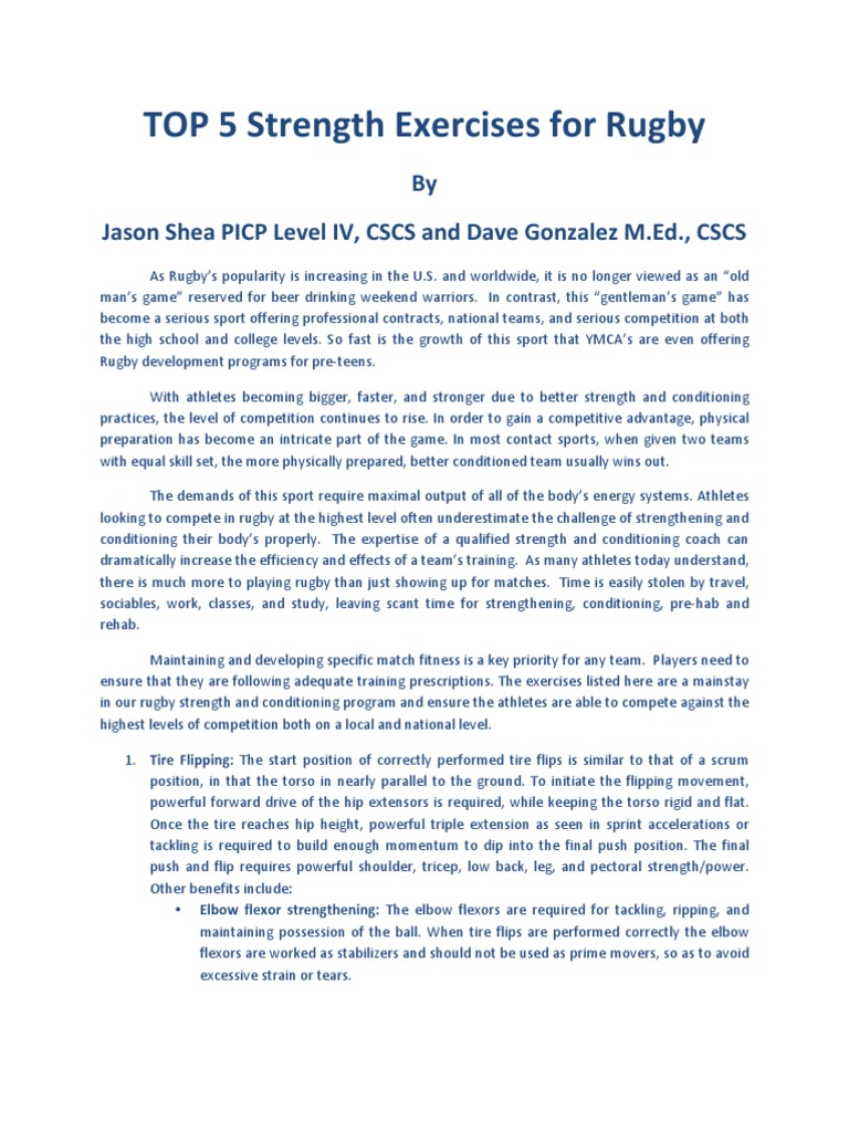 Top 5 Strength Exercises For Rugby | PDF | Anatomical Terms Of Motion ...