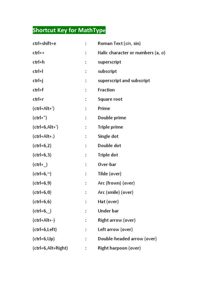 Shortcut Key For MathType | PDF | Collation | Western Calligraphy