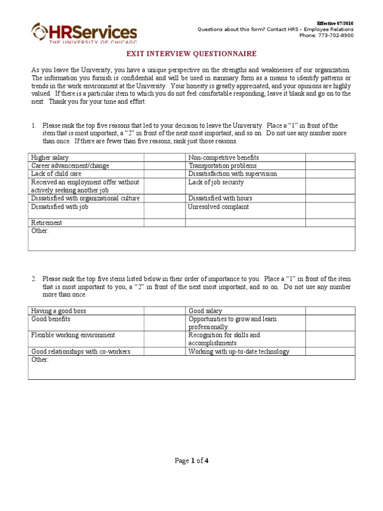 Exit Interview Questionnaire | PDF | Race And Ethnicity In The United ...