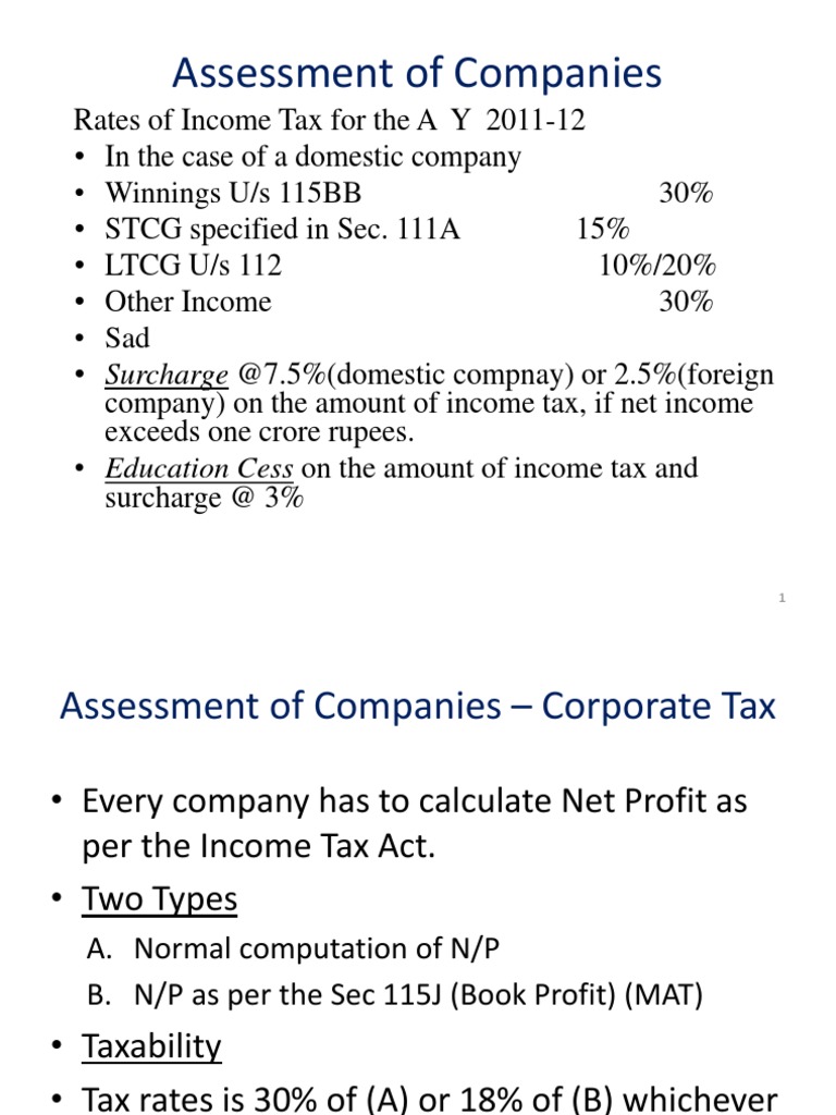 Direct Taxes - Assessment of Companies | PDF