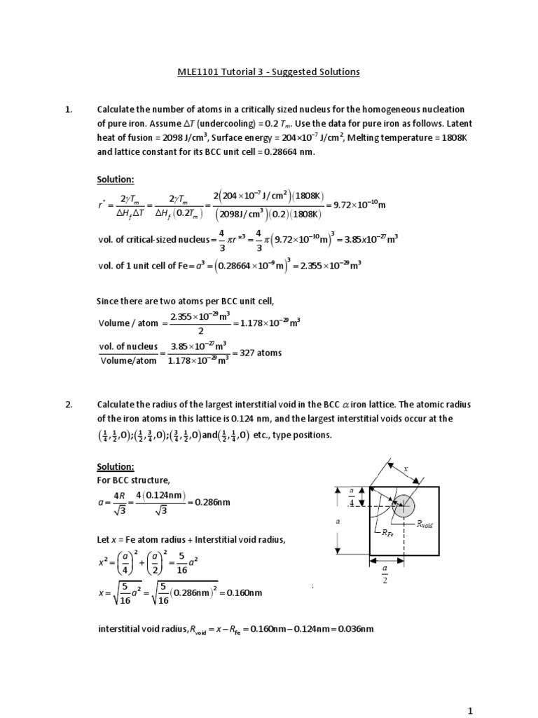 MLE1101 - Tutorial 3 - Suggested Solutions | PDF | Dislocation | Diffusion
