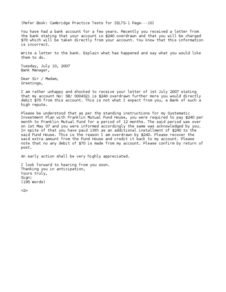 Dispute Overdrawn Bank Account Letter | PDF