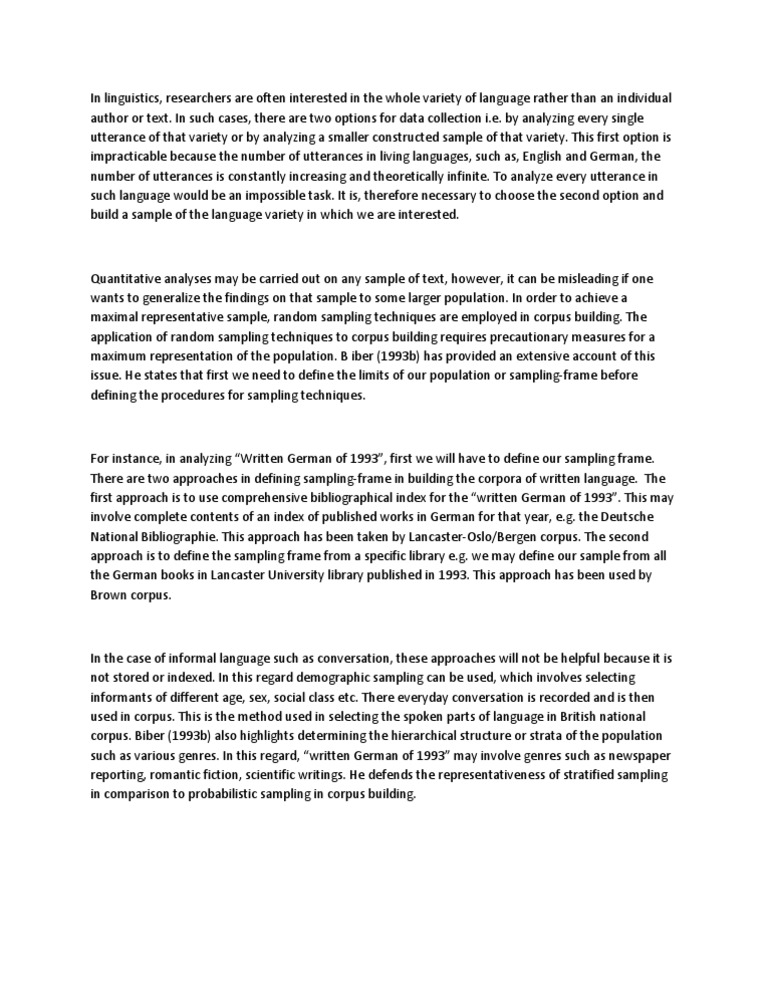 Representative Sample in Corpus Linguistics | PDF | Sampling ...