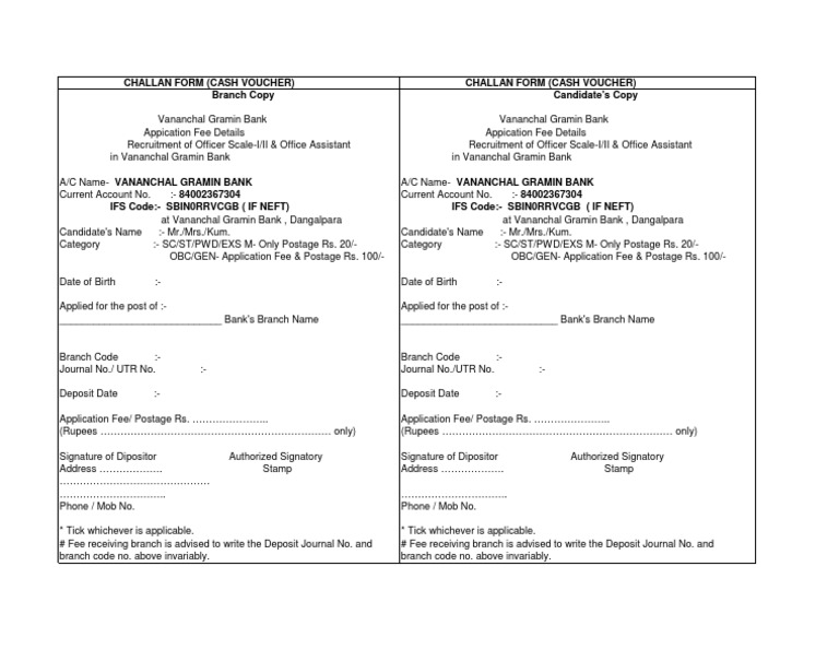 Challan Form (Cash Voucher) Challan Form (Cash Voucher) Branch Copy ...