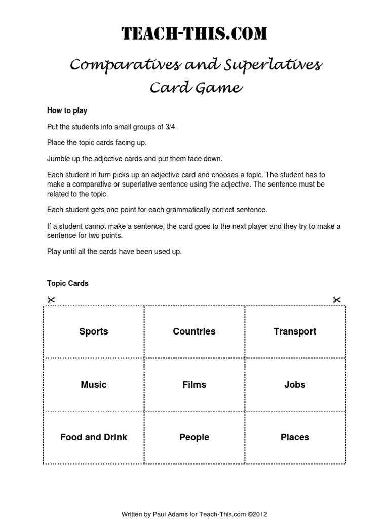 Comparatives and Superlatives Card Game | PDF