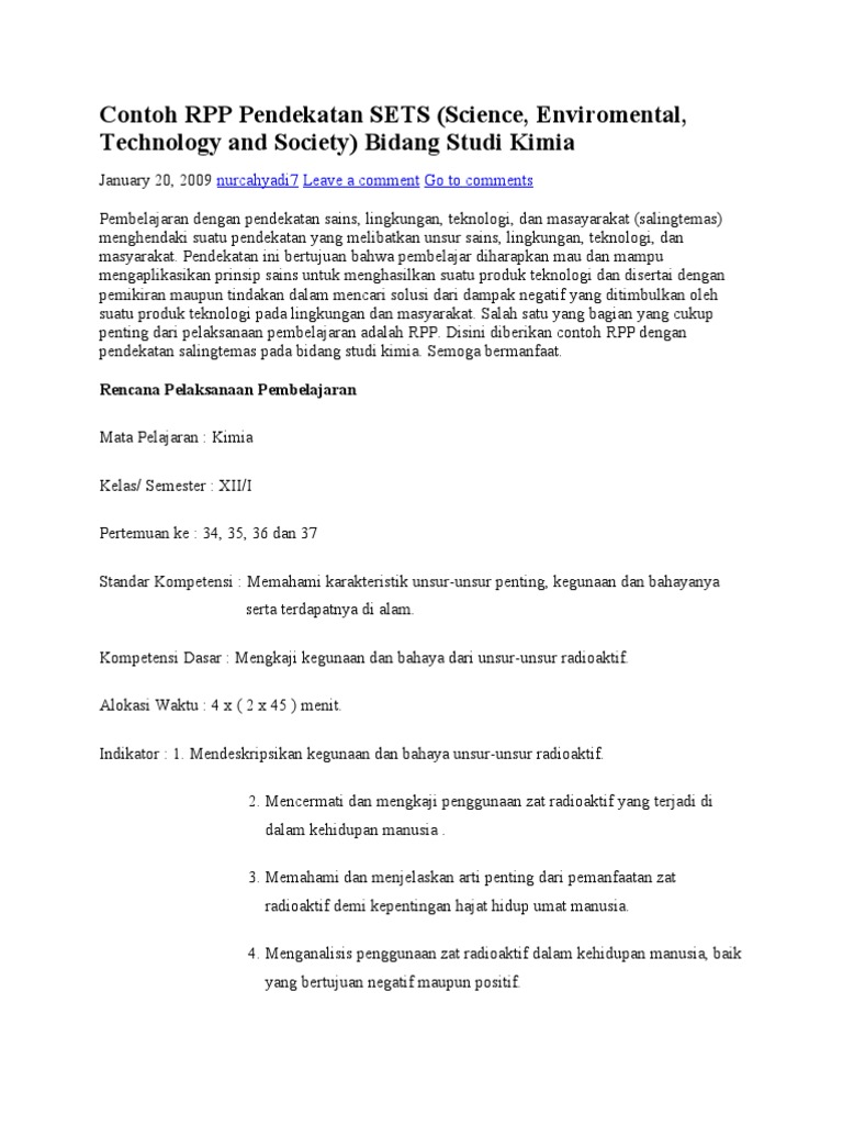 Contoh RPP Pendekatan SETS | PDF