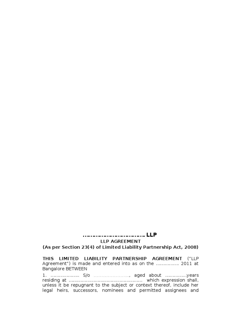 Draft LLP Agreement | PDF | Limited Liability Partnership | Law