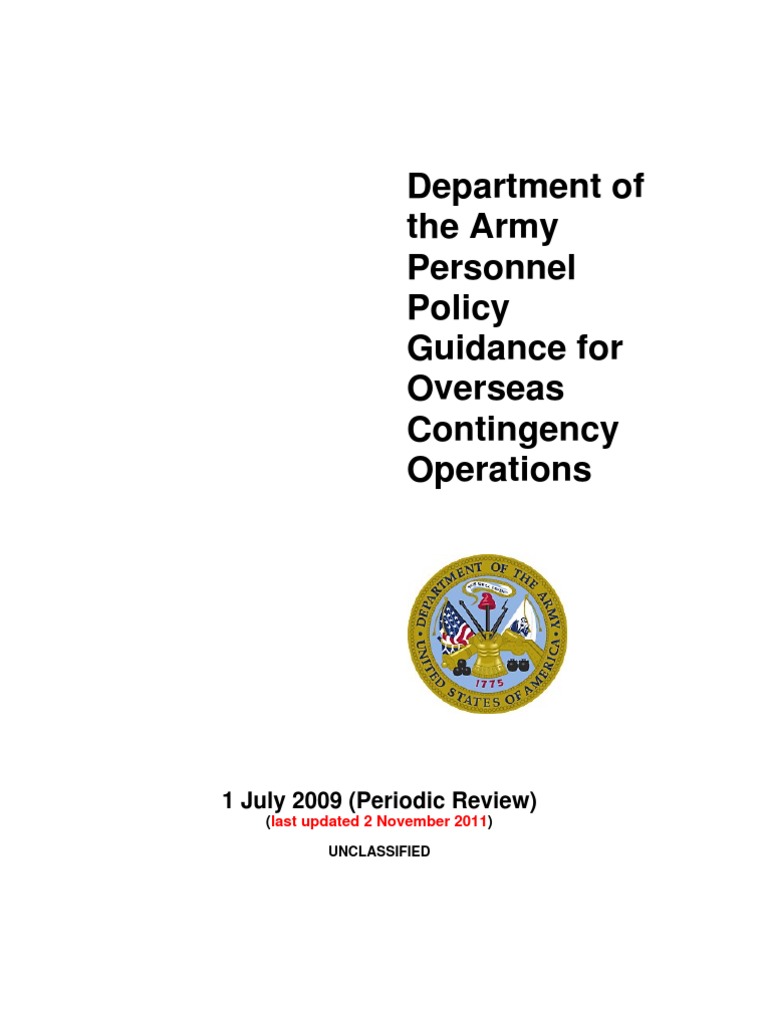 U.S. Department of The Army Personal Policy Guidance For Overseas ...