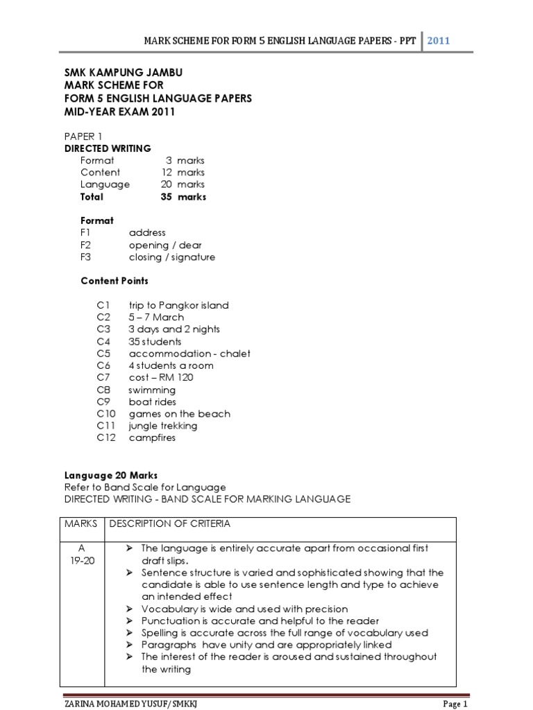 Form 5 Mark Scheme | PDF | Sentence (Linguistics) | Vocabulary