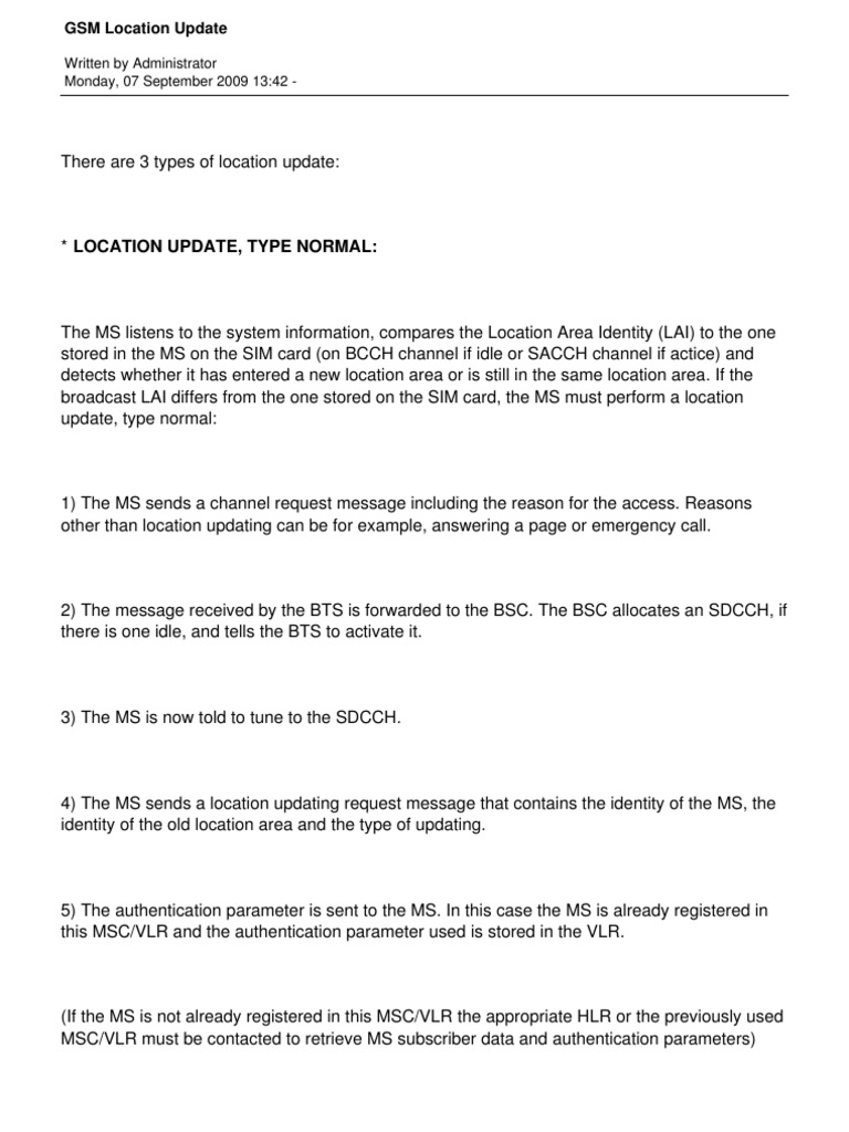 GSM Location Update Procedures Explained | PDF